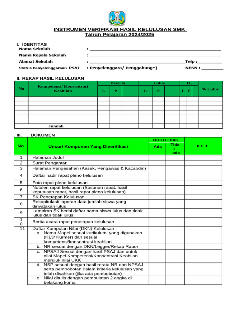 #Instrumen Verifikasi Laporan Kelulusan SMK 2025 | PDF