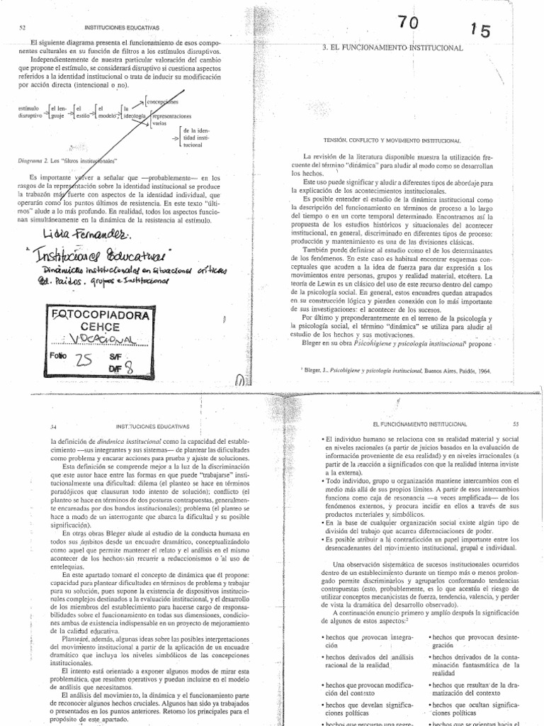 Fernandez Lidia. Cap 3. El Funcionamiento Institucional. | PDF