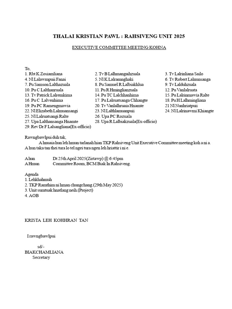 4th Executive Committee Kohna | PDF