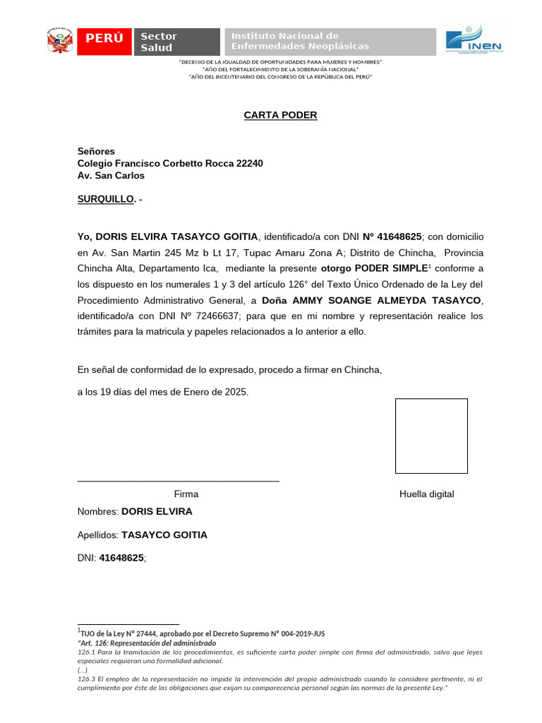 Carta Poder para Trámites Administrativos | PDF