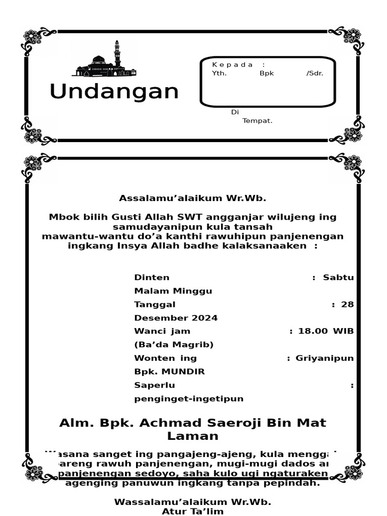 Undangan Tahlil haul | PDF