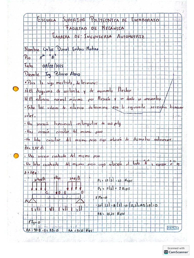 Taller 5 - 1 - Flexión Diagrama de Momento Flector y Esfuerzo Normal ...