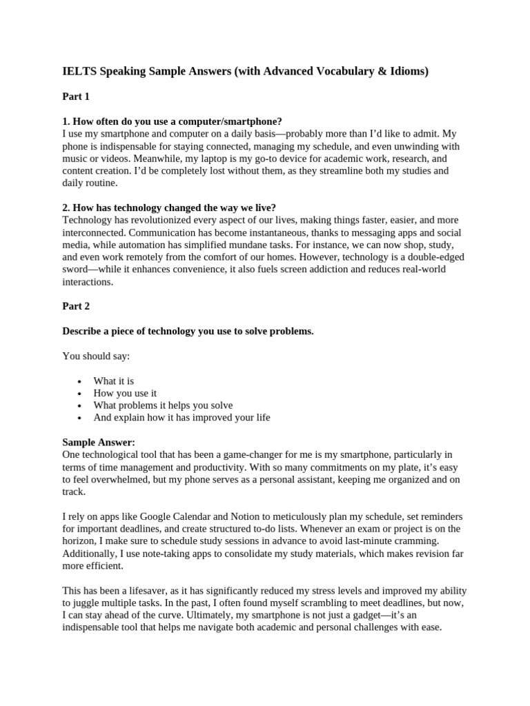 IELTS Speaking Sample Answers | PDF