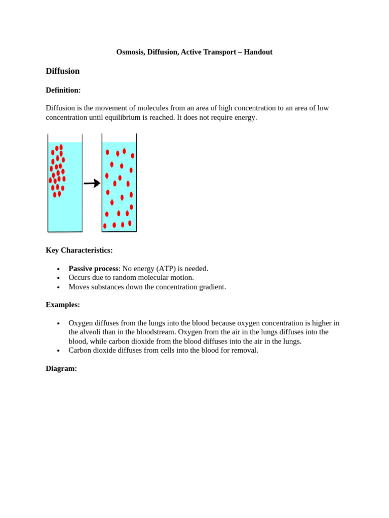 Osmosis, Diffusion and Active Transport - Handout 10 Pool C | PDF | Biochemistry | Chemistry
