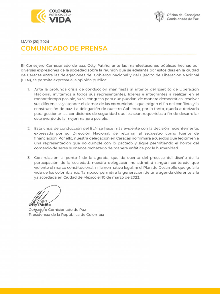 Comunicado CCP Reunión Caracas ELN | PDF