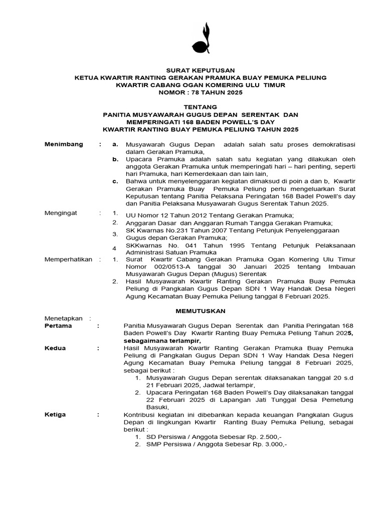 SK. Panitia Dan RAB Kegiatan MUGUS Dan UP 2025 | PDF