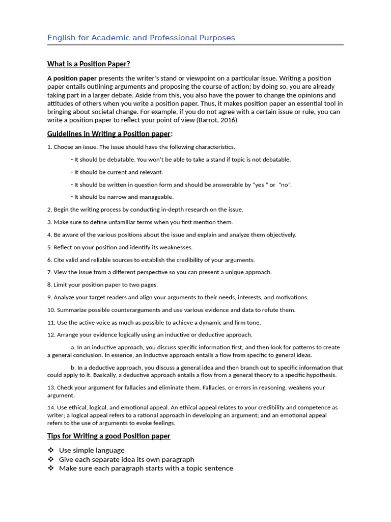 Writing Effective Position Papers | PDF | Logic | Argument