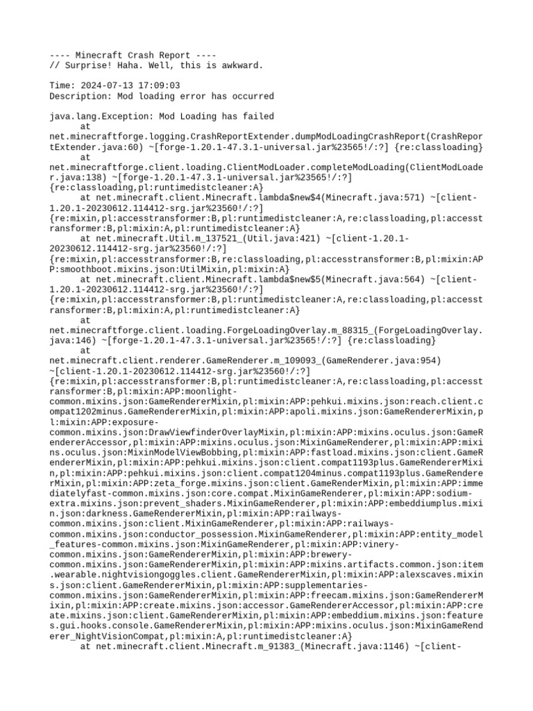 Crash 2024 07 13 - 17.09.03 FML | PDF | Java Virtual Machine | Computer Science