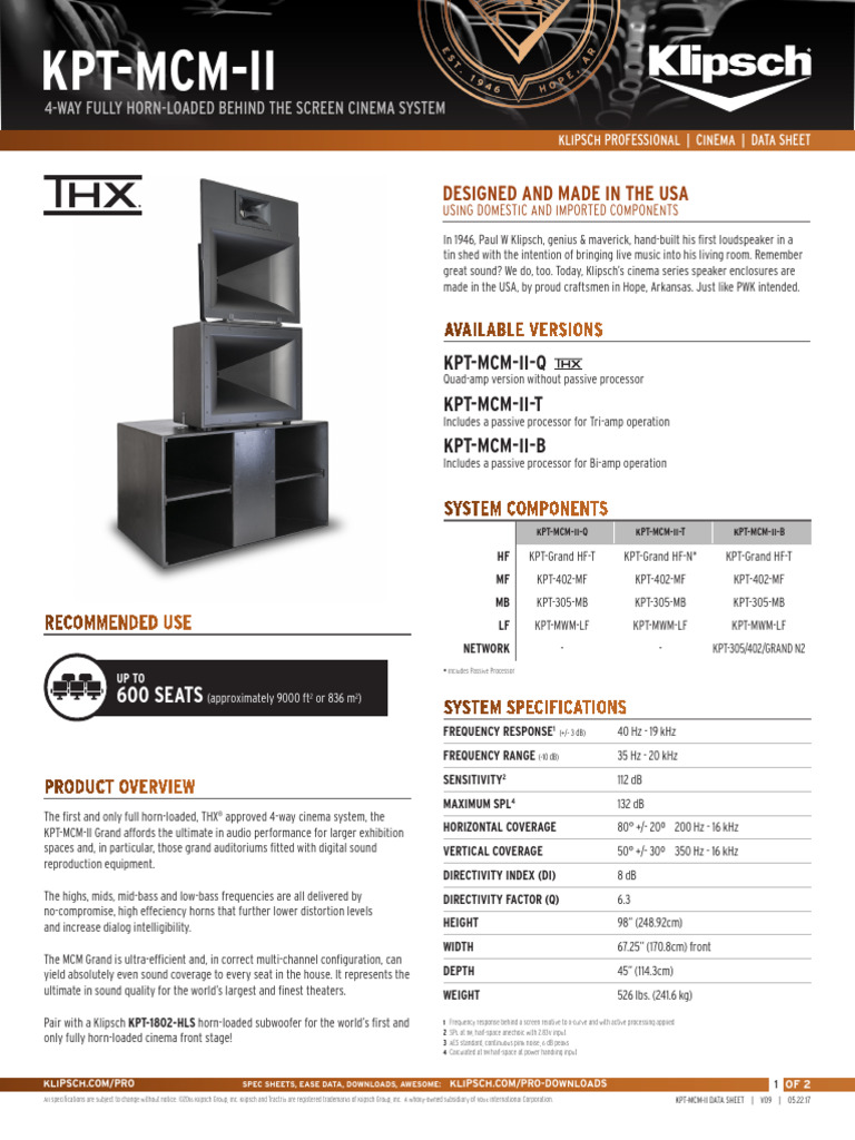 KPT MCM II Data Sheet v09 | PDF | Decibel | Loudspeaker