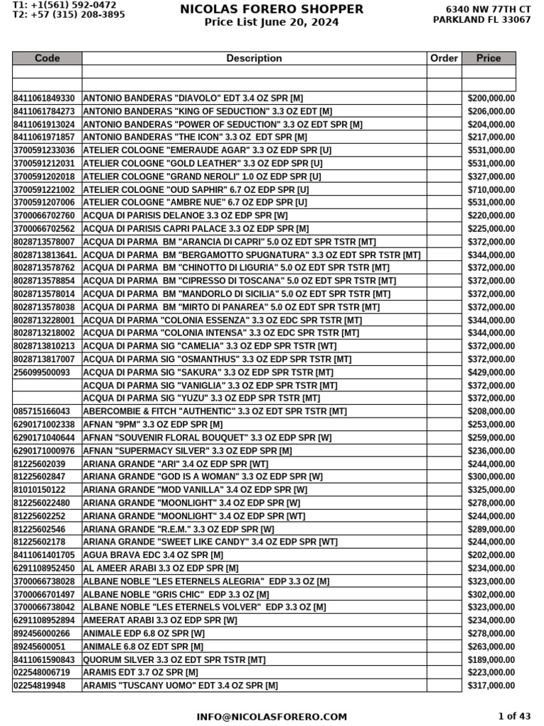 Nicolas Forero Lista - Perfumes June 20 | PDF | Perfume | Brand