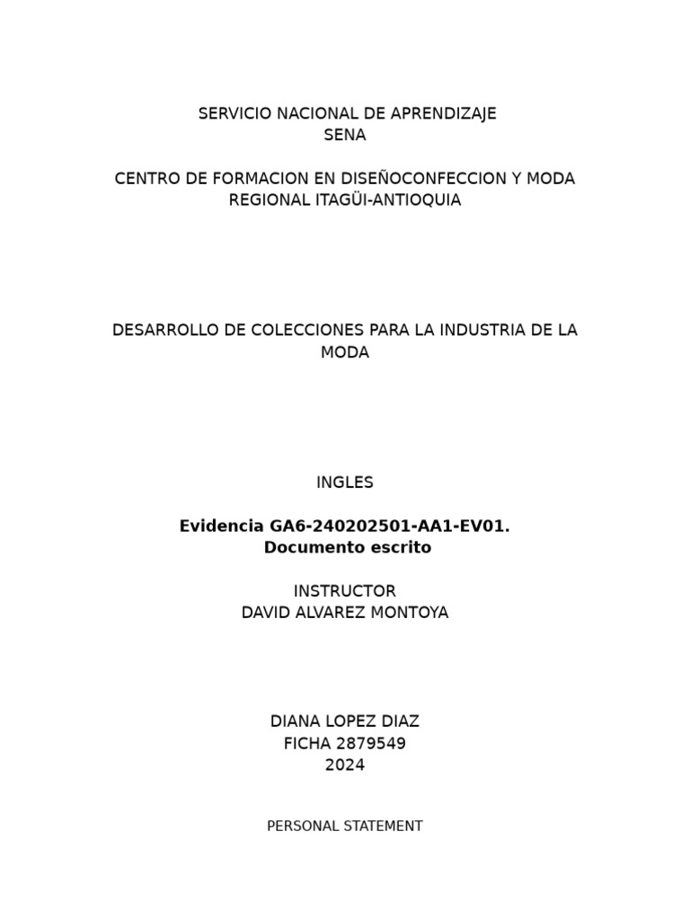 Personal Statement: Fashion Design Journey | PDF | Clothing