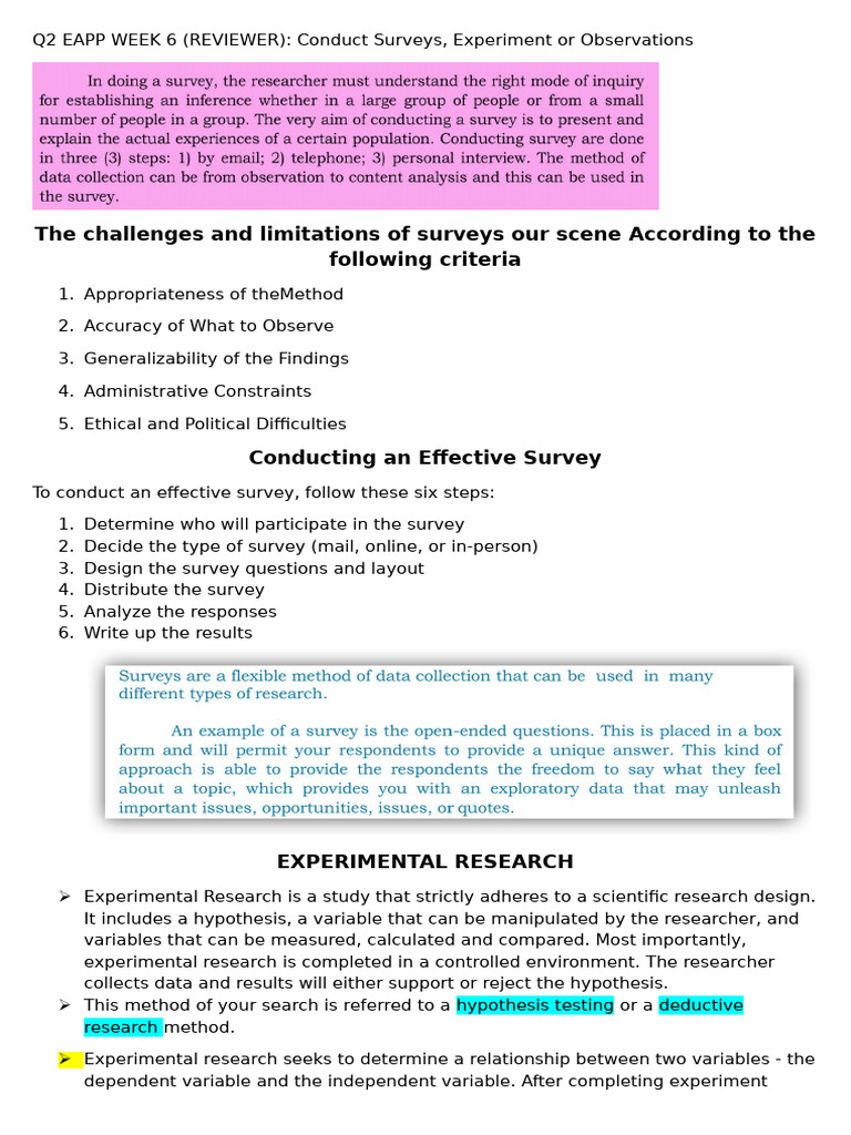 Survey and Experimental Research Guide | PDF | Experiment | Scientific ...