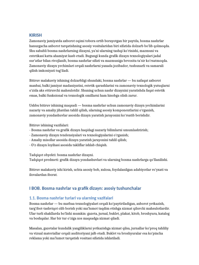 BMI Kirish Va I BOB | PDF