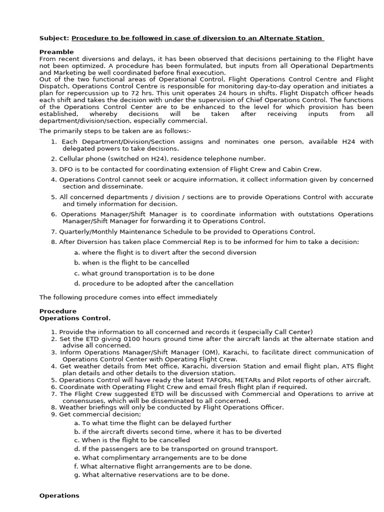 Procedure For Diversion | PDF | Aviation Safety | Transport