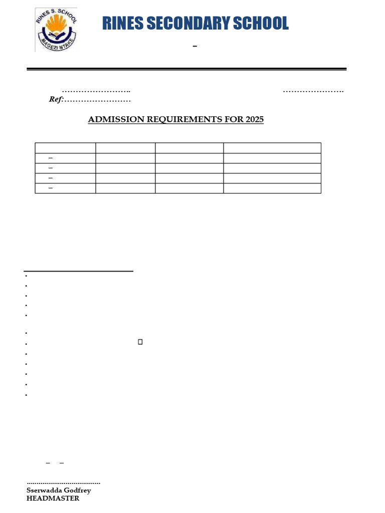 Rines Secondary School 2025 Admission Fees | PDF