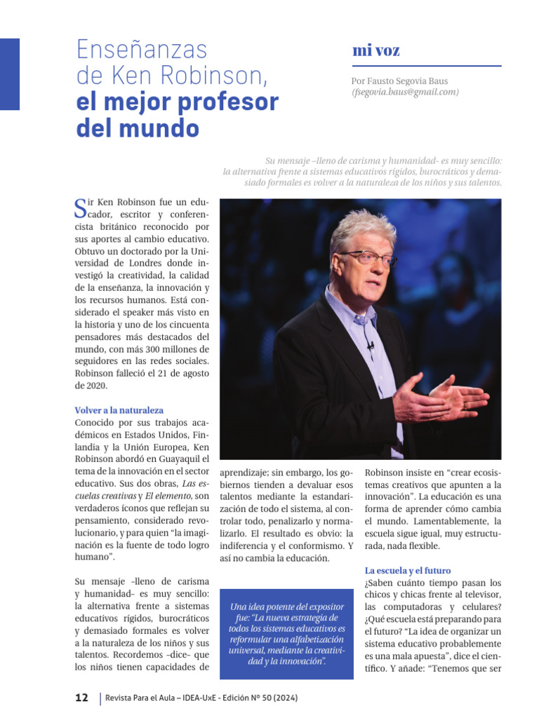Ensenanzas en Educacion Ken Robinson - PDF EDUCATIVA | PDF | Aprendizaje
