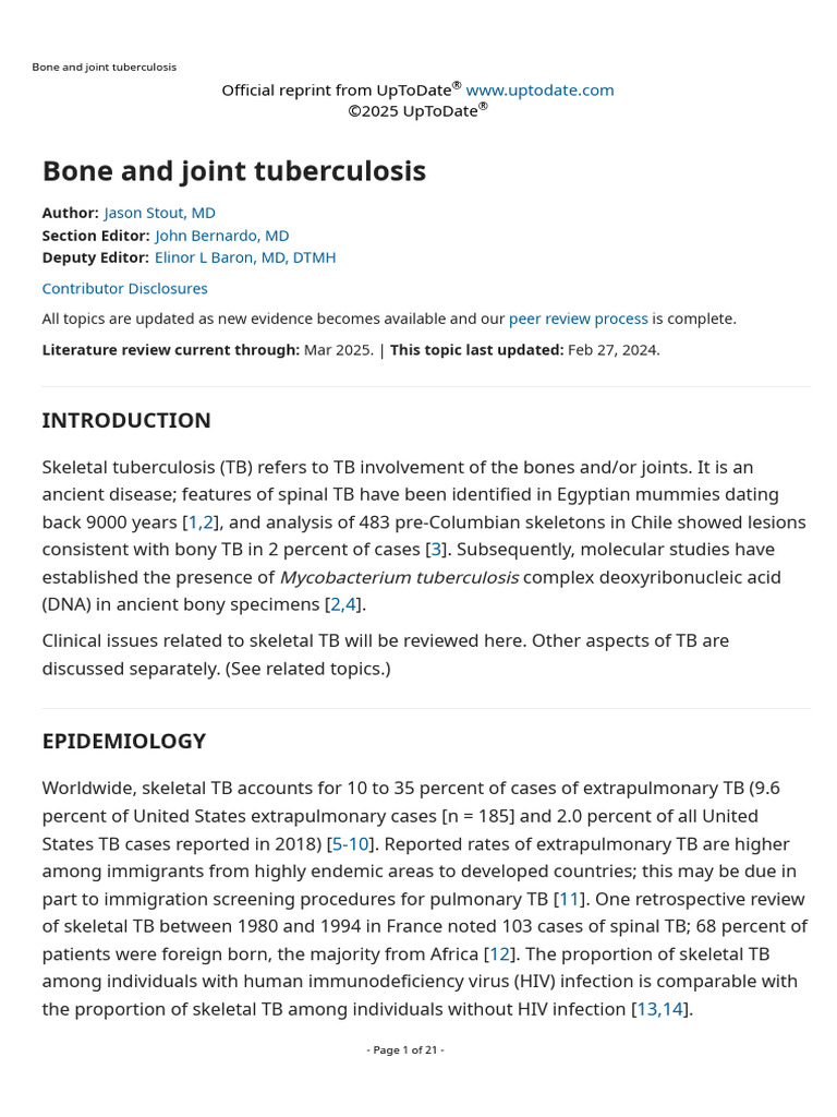 Bone and Joint Tuberculosis | PDF | Tuberculosis | Medicine
