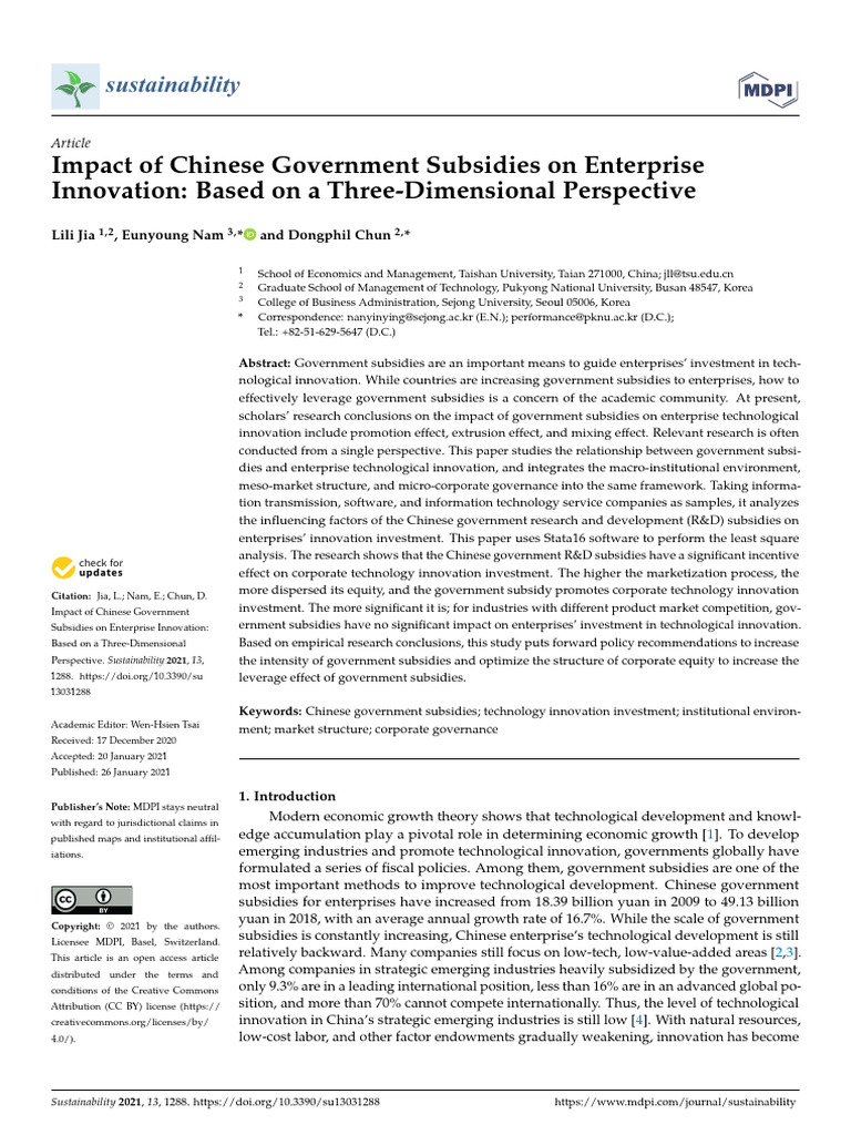 1.YES Impact of Chinese Government Subsidies On Enterprise Innovation ...