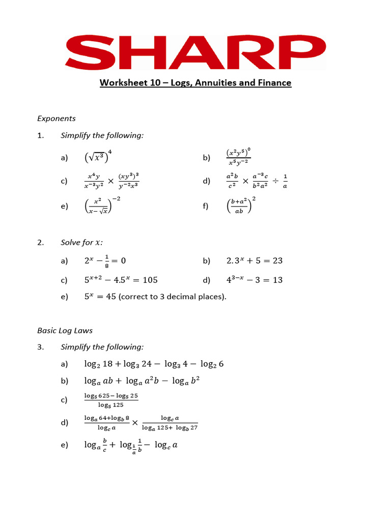 Worksheet 10 - Exponents Logs and Finance | PDF | Interest | Private Sector