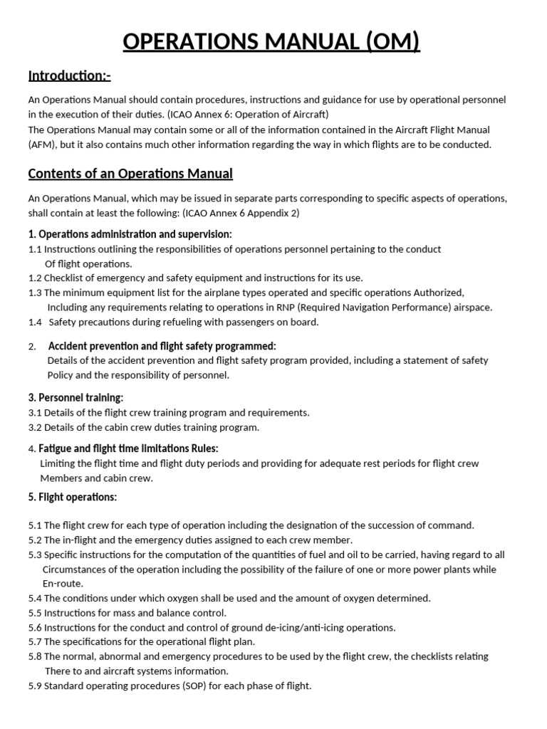 Aviation Operations Manual Overview | PDF | Aviation | Aviation Safety