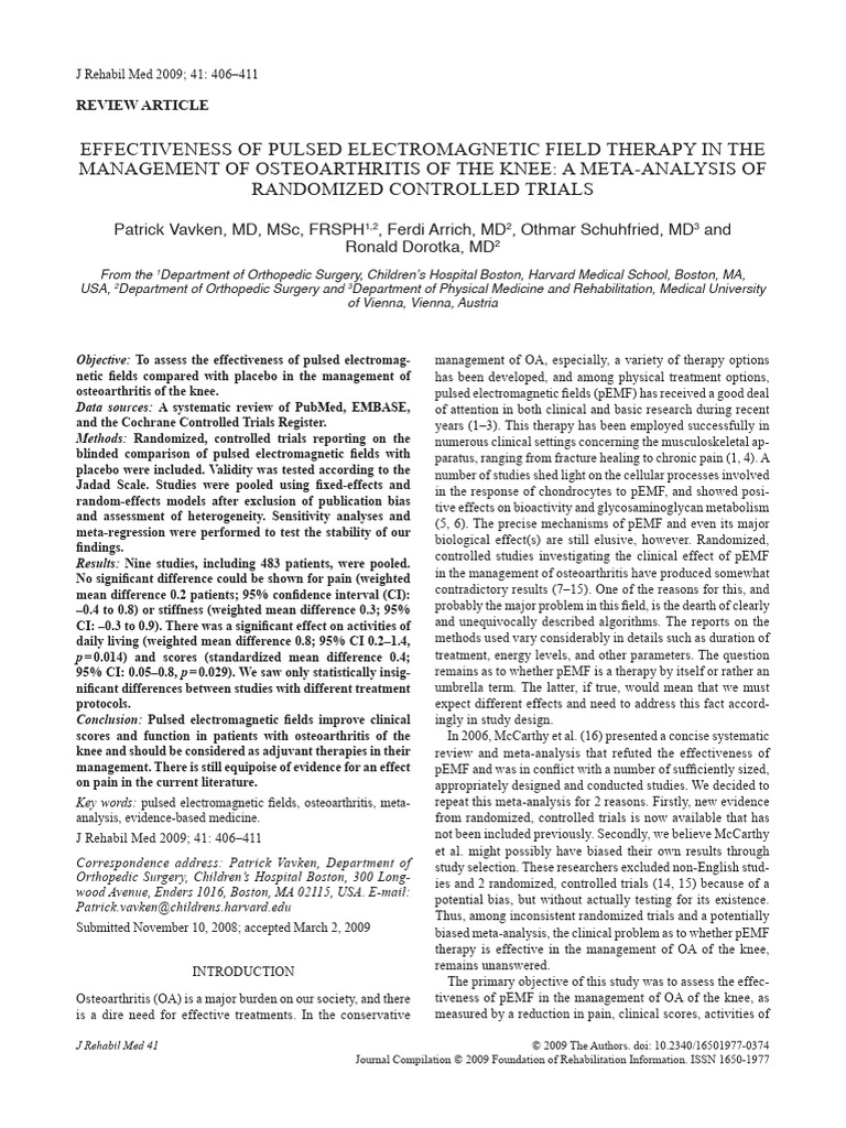PEMF Therapy for Knee Osteoarthritis | PDF | Meta Analysis | Osteoarthritis