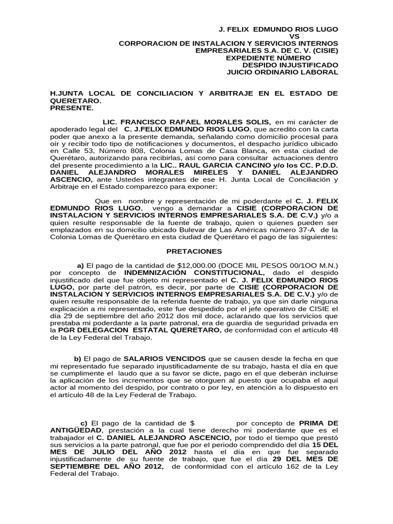 Demanda Laboral Asencio | PDF | Demanda judicial | Justicia