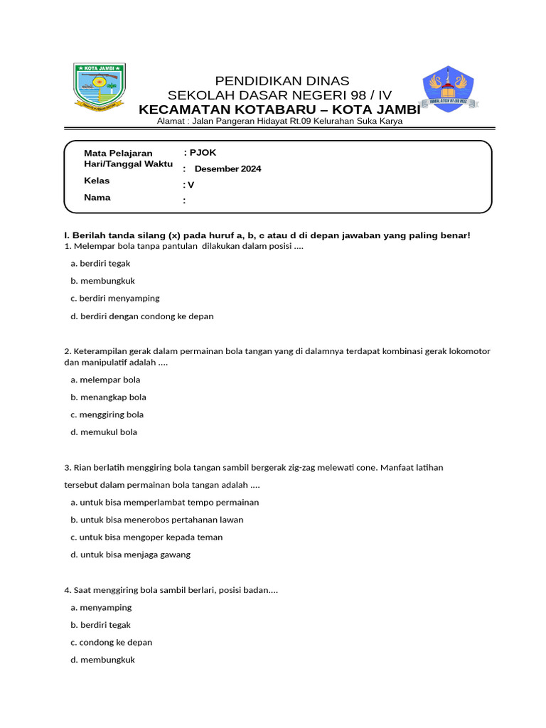 Penilaian Akhir Sumatif Pjok k6 | PDF