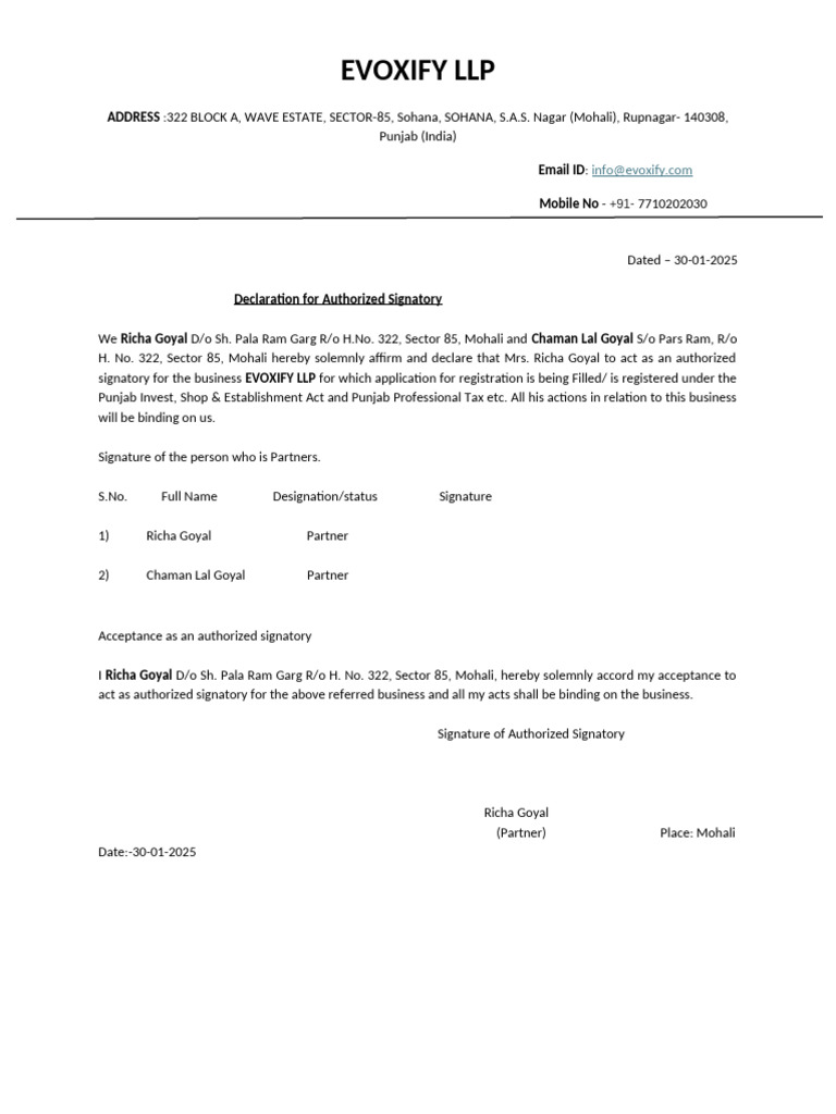 Authorised Signatory Professional Tax | PDF