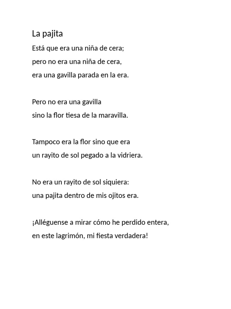 La Pajita: Poema de Gabriela Mistral | PDF
