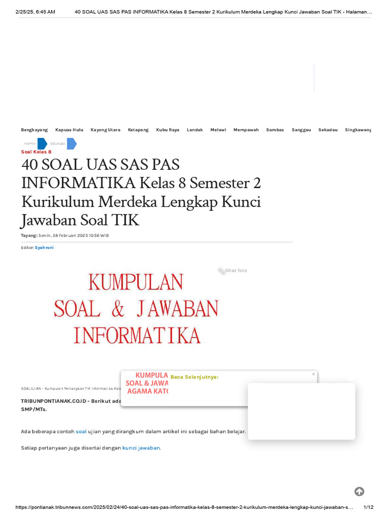 40 SOAL UAS SAS PAS INFORMATIKA Kelas 8 Semester 2 Kurikulum Merdeka Lengkap Kunci Jawaban Soal ...