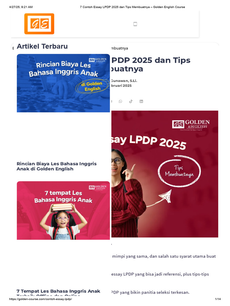 Contoh dan Tips Essay LPDP 2025 | PDF