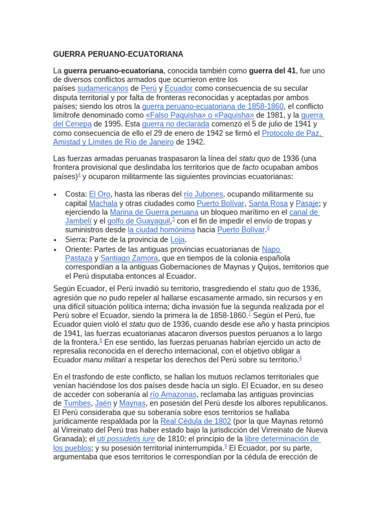 Guerra Peruano-Ecuatoriana de 1941 | PDF | Perú | América del Sur