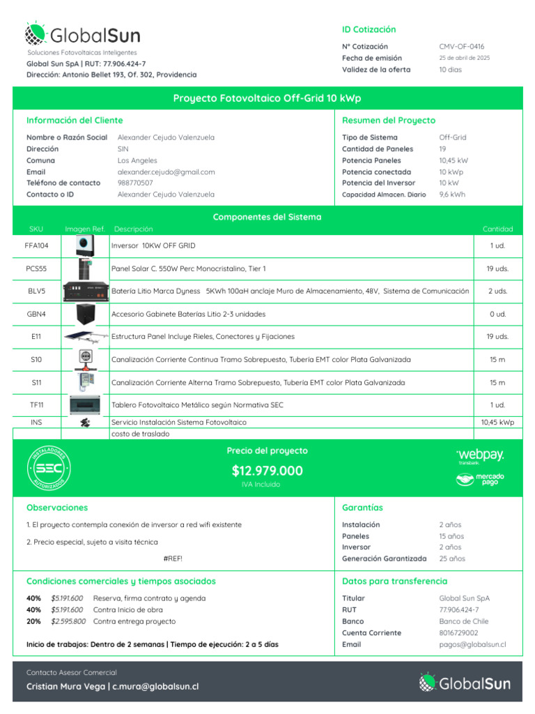 CMV-OF-0416 Cotizacion Off-Grid | PDF | Fotovoltaica | Energia electrica
