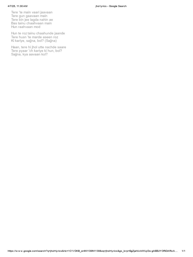 Jhol Lyrics - Google Search | PDF