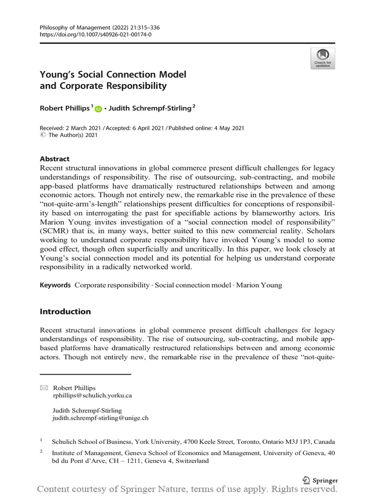 Youngs Social Connection Model and Corporate Resp | PDF | Institution ...