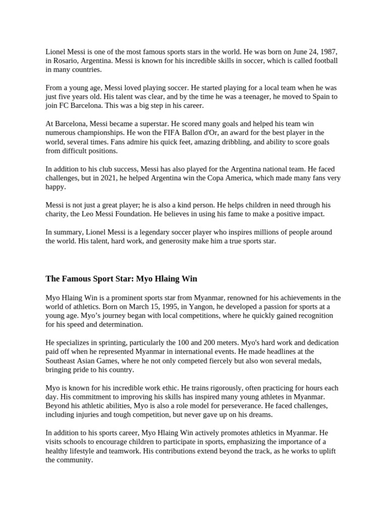 Lionel Messi Is One of The Most Famous Sports Stars in The World | PDF ...