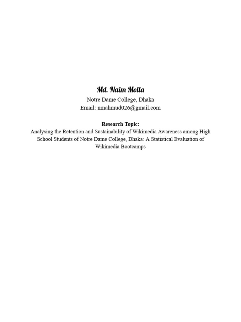Md. Naim Molla: Notre Dame College, Dhaka | PDF | Wikipedia | Statistics
