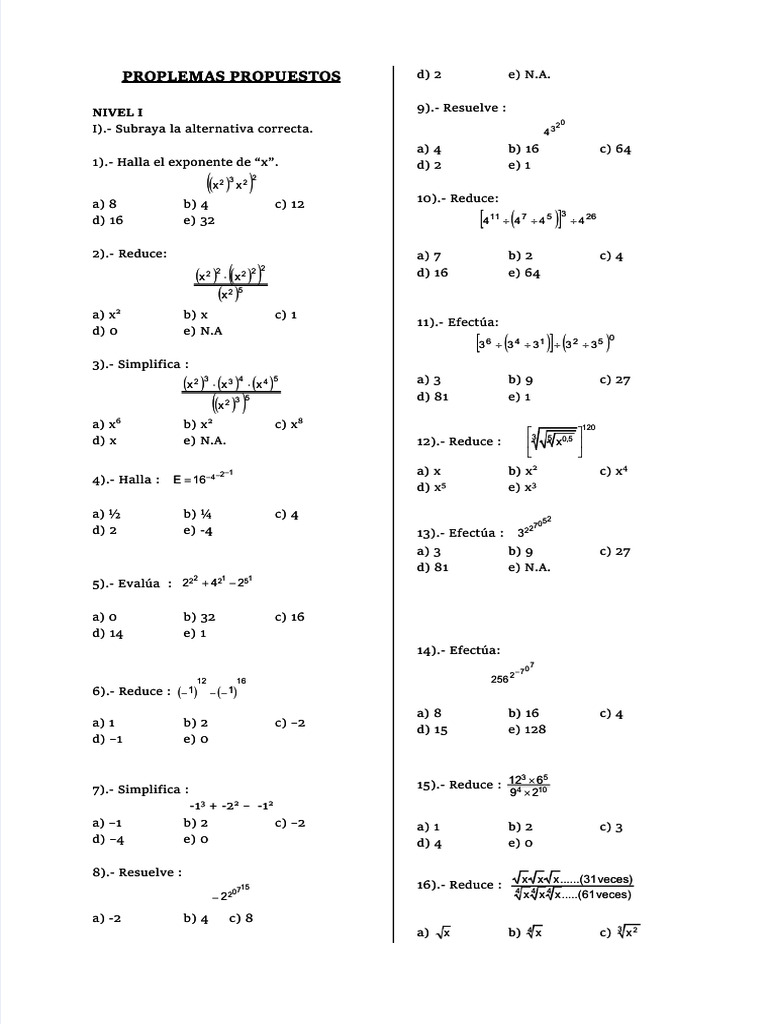 PDF Problemas Propuestos de Algebra - Compress | PDF