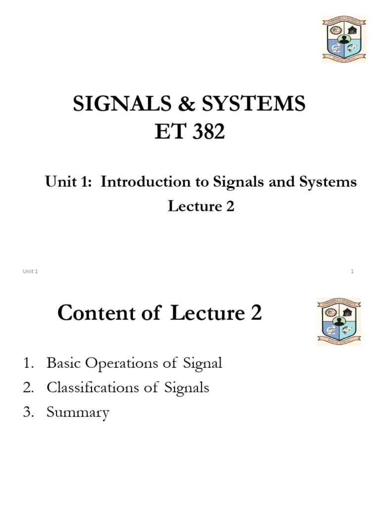 ET 382 Unit 1 - Introduction To Signals - Lecture 2 | PDF | Causality | Resistor