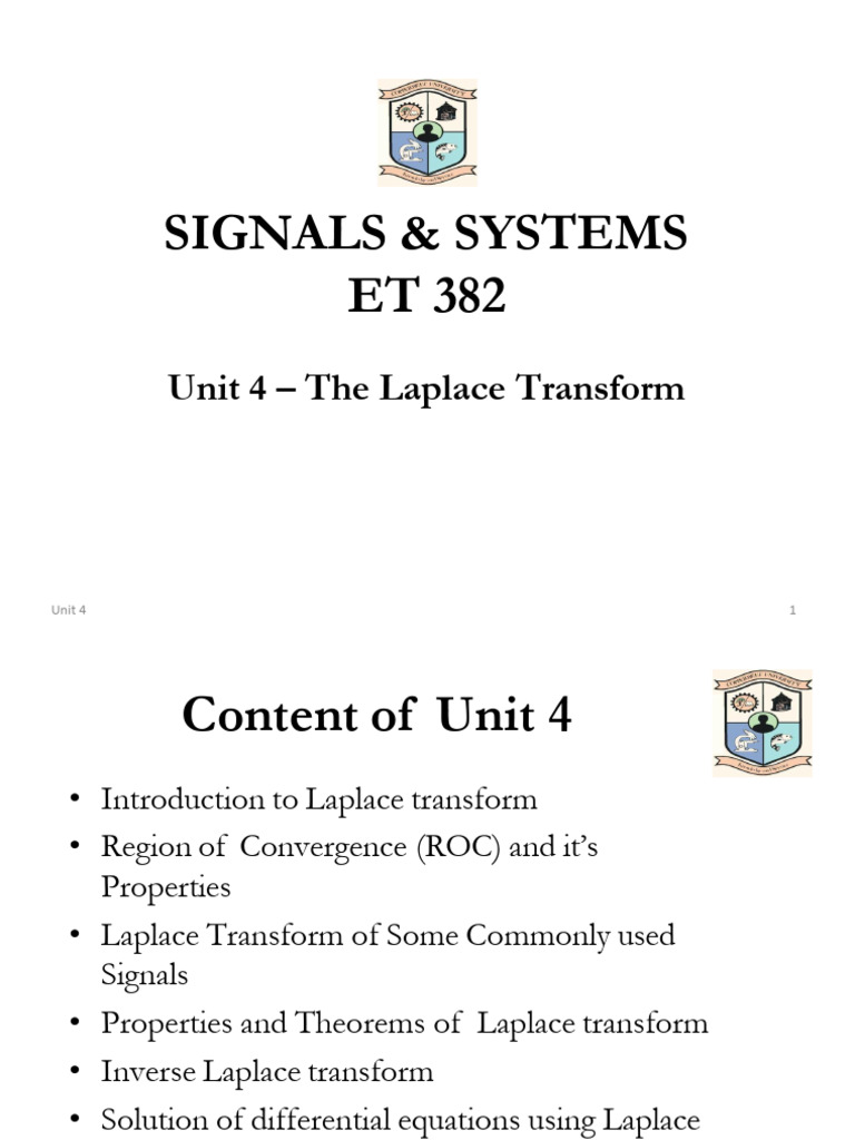 ET 382 Unit 4 - The Laplace Transform-2023-13-04-2023 | PDF | Laplace Transform | Mathematical ...