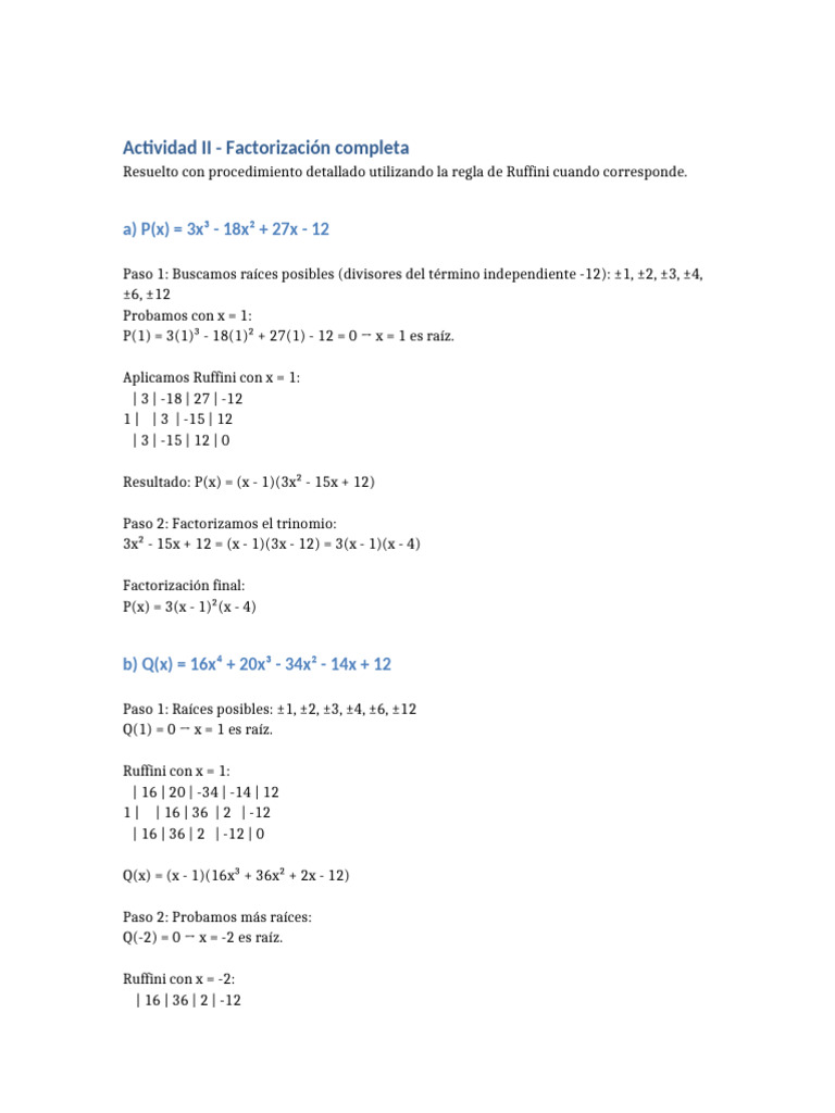 Actividad II Factorizacion Completa | PDF | Factorización | Álgebra