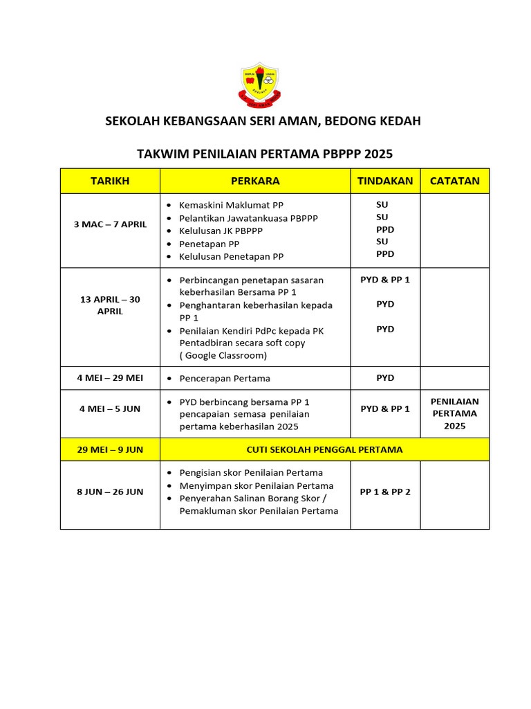 Takwim PBPPP SK Seri Aman | PDF