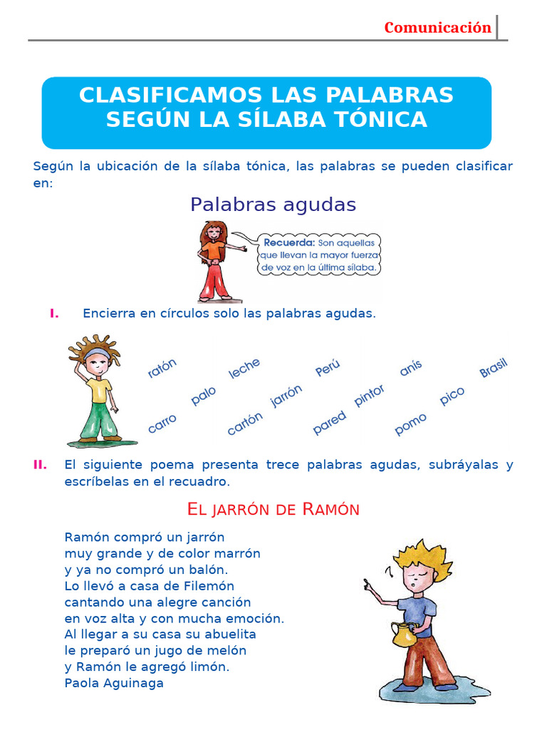 3. Clasificamos las Palabras-Según la-Sílaba Tónica para Segundo Grado ...