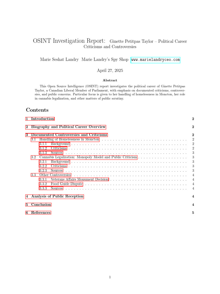 OSINT Investigation Report: Ginette Petitpas Taylor - Political Career ...