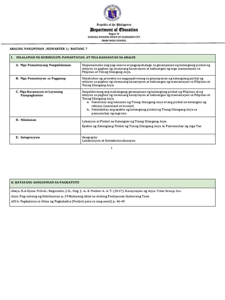Quarter 1 Ap 7 Week 2 | PDF