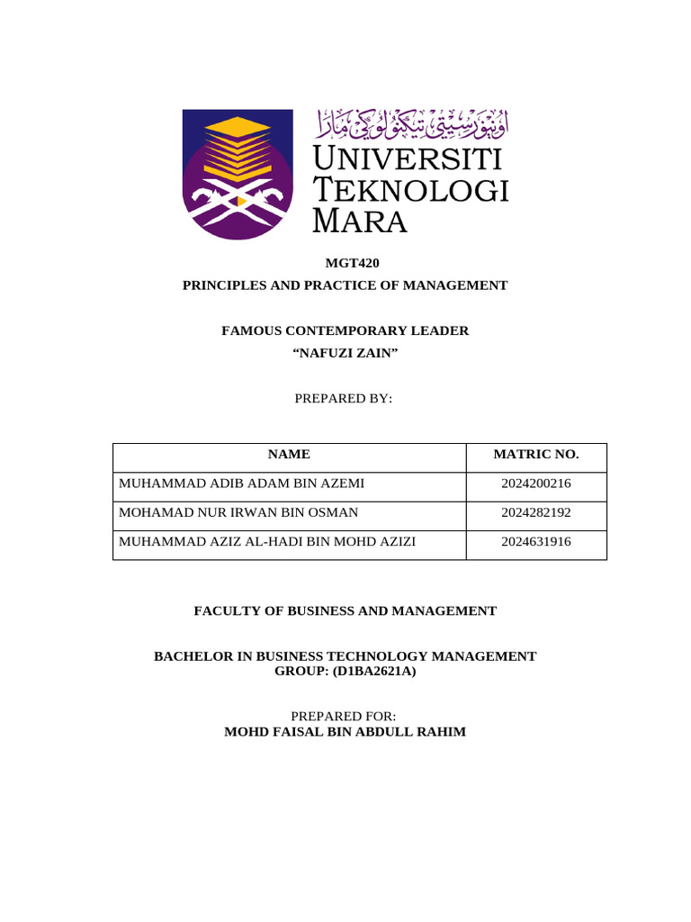Nafuzi Zain Group Assignment 1 3 | PDF | Leadership