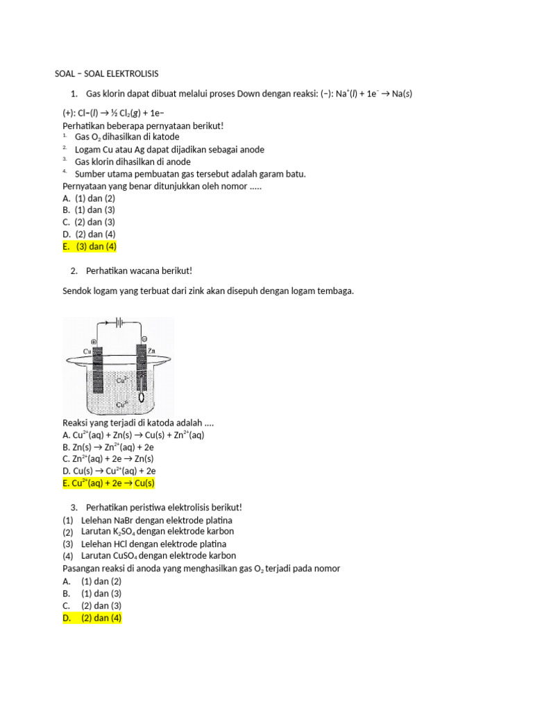 SOAL - ELEKTROLISIS - BANK (1) (AutoRecovered) | PDF