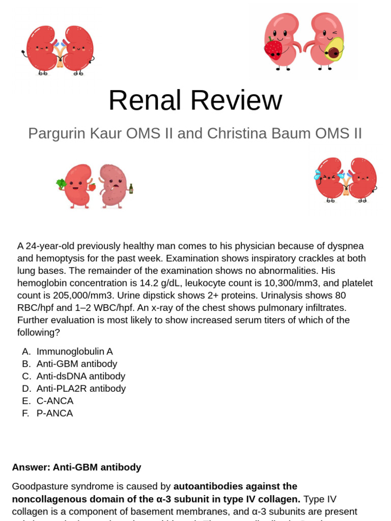 Final Renal Review-Tutors | PDF | Angiotensin | Kidney