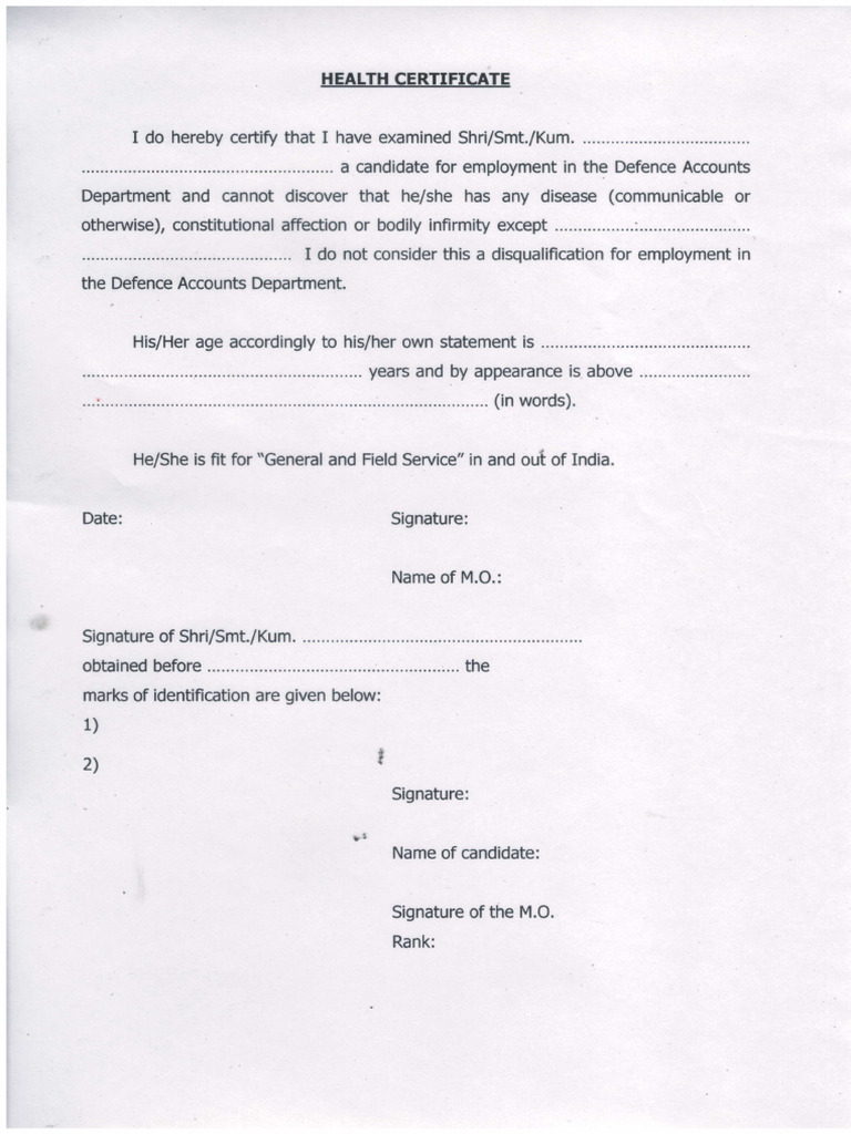 Medical Certificate Form | PDF