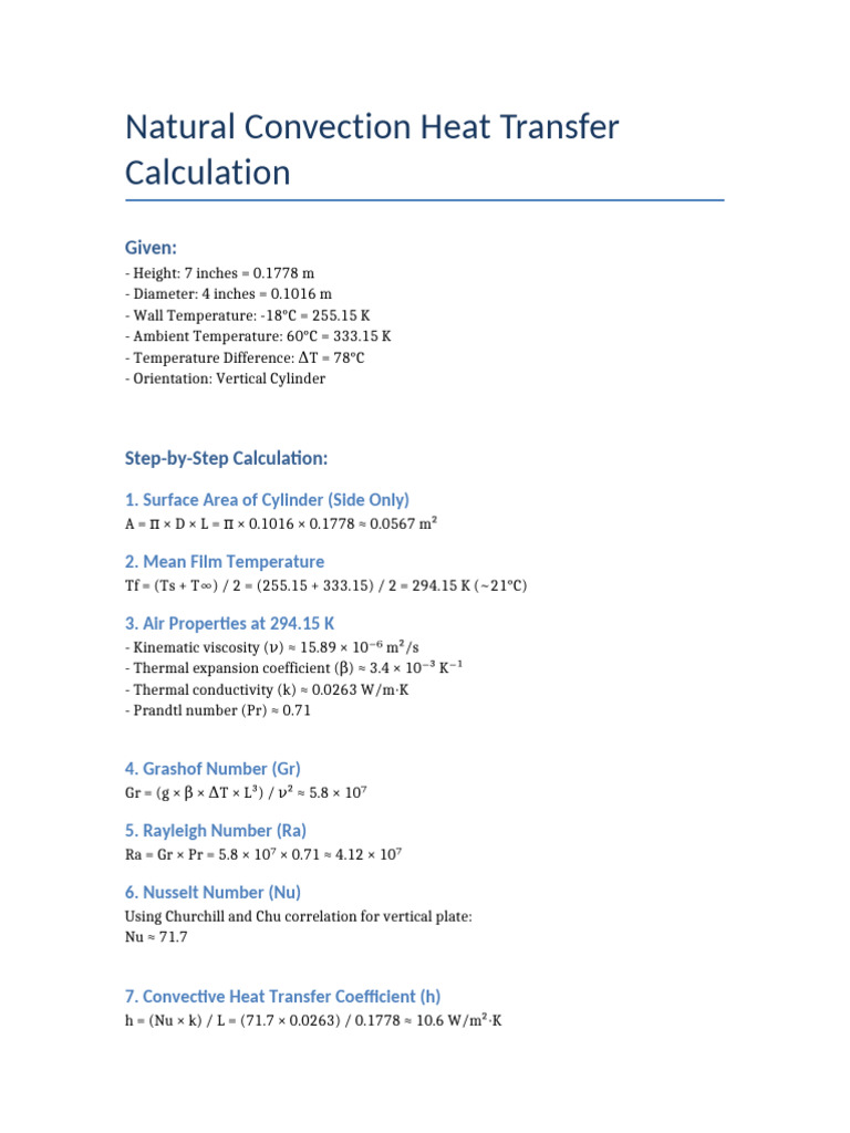 Natural Convection Heat Transfer Calculation | PDF